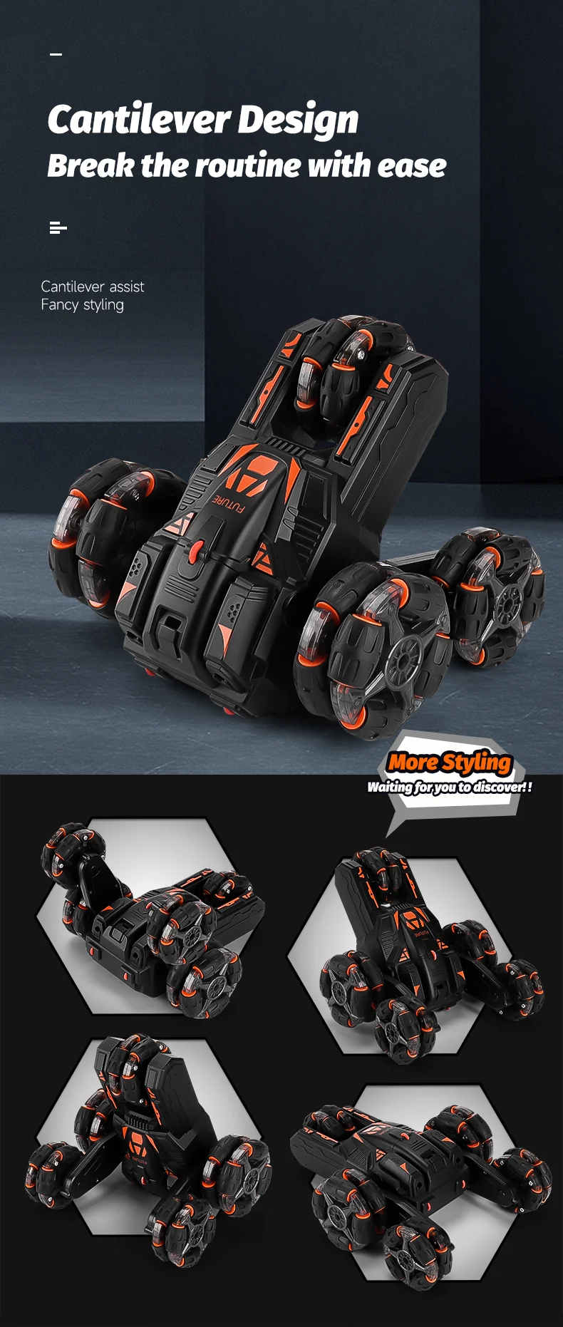 2.4ghz 5 Wheels Remote Control Car Toys Rc Cars Double Sided 360 Degree ...