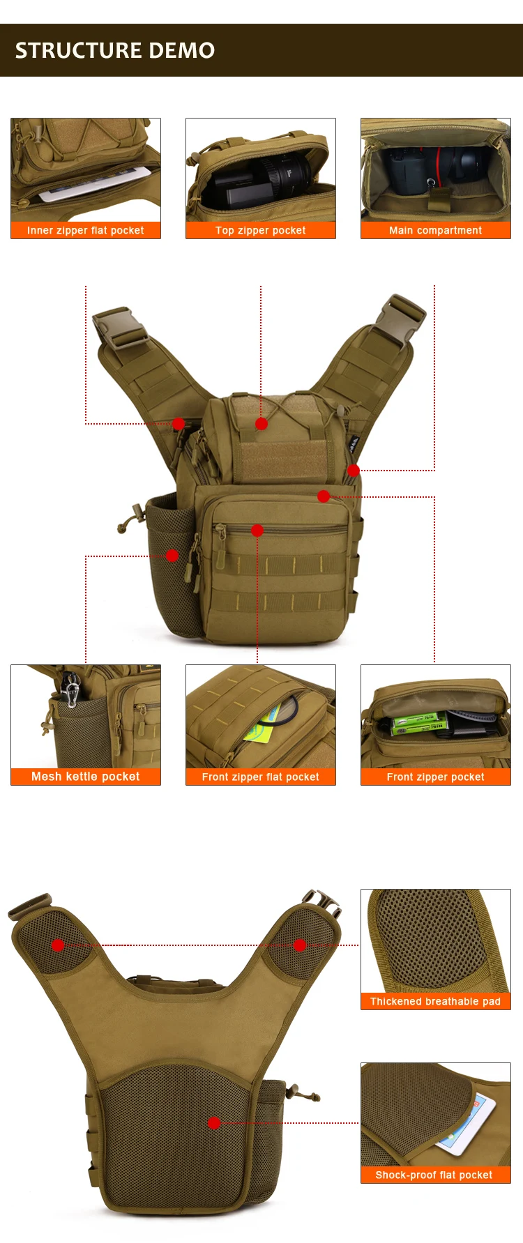 Multi-functional 600d Pvc Lightweight Hiking Tactical Messenger ...