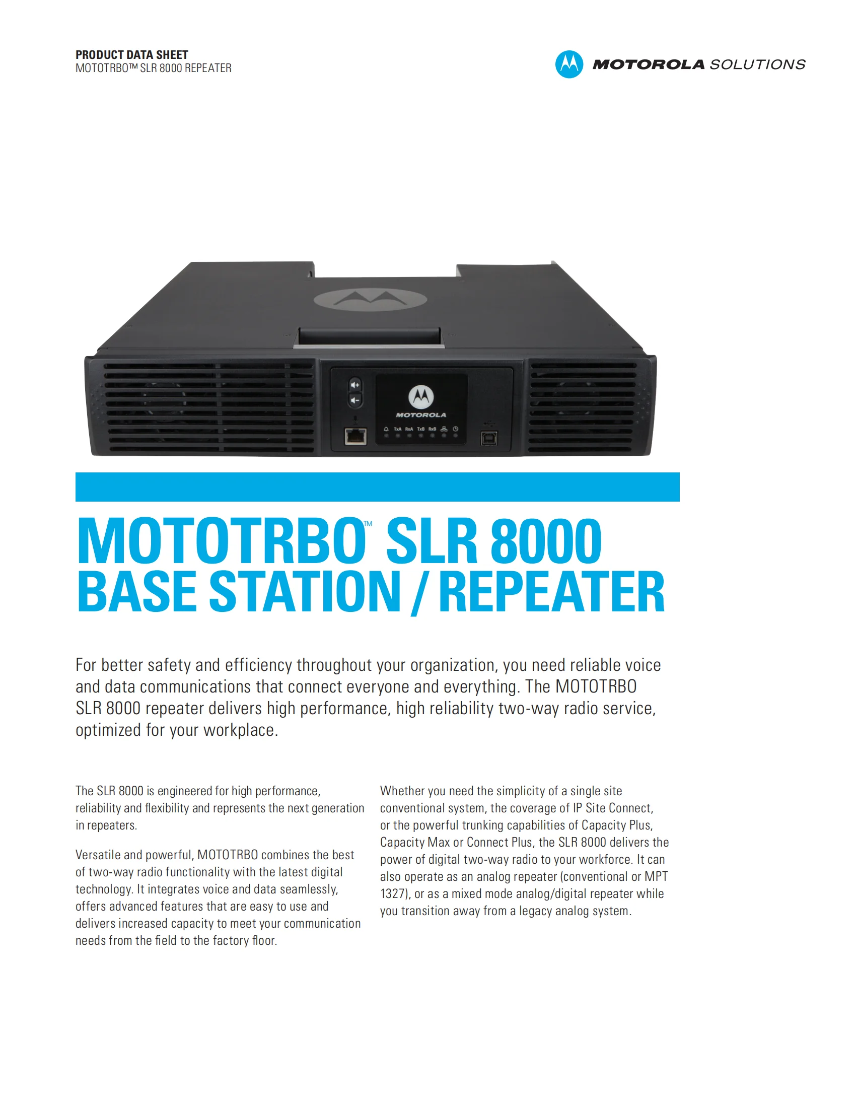Motorola Slr8000 Digital Base Station Repeater Bidirectional Radio 100w ...