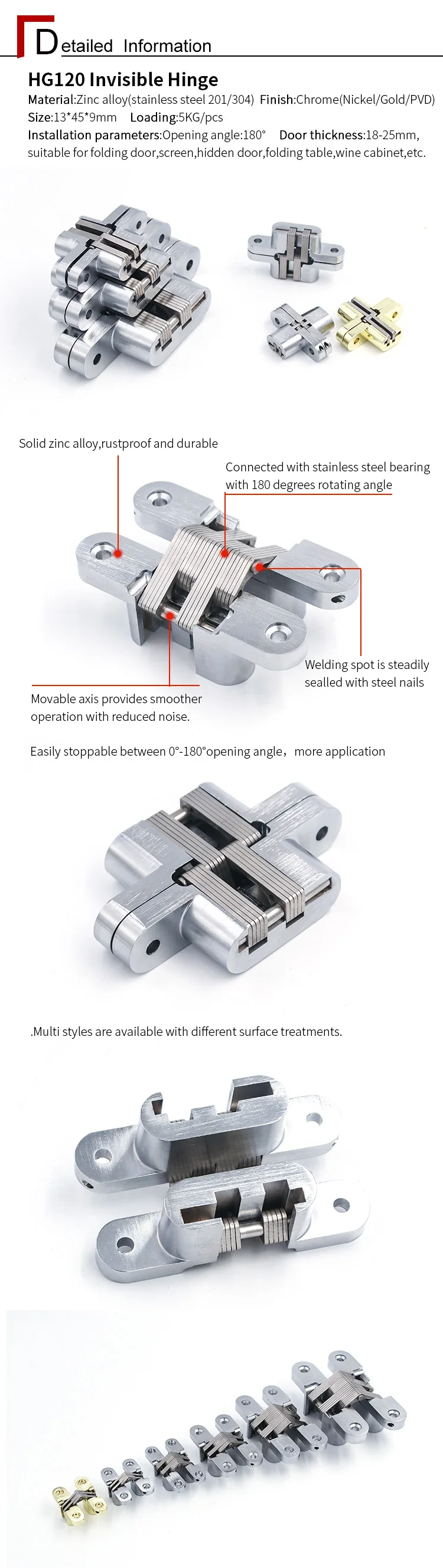 Temax HG120 Concealed Hidden Heavy Duty Hinge Stainless Steel Hinge ...