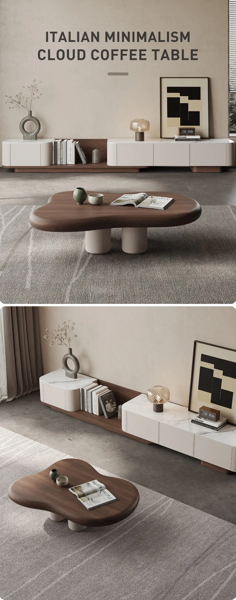 Modern Nordic Irregular Shape Coffee Table Living Room Furniture Cream ...