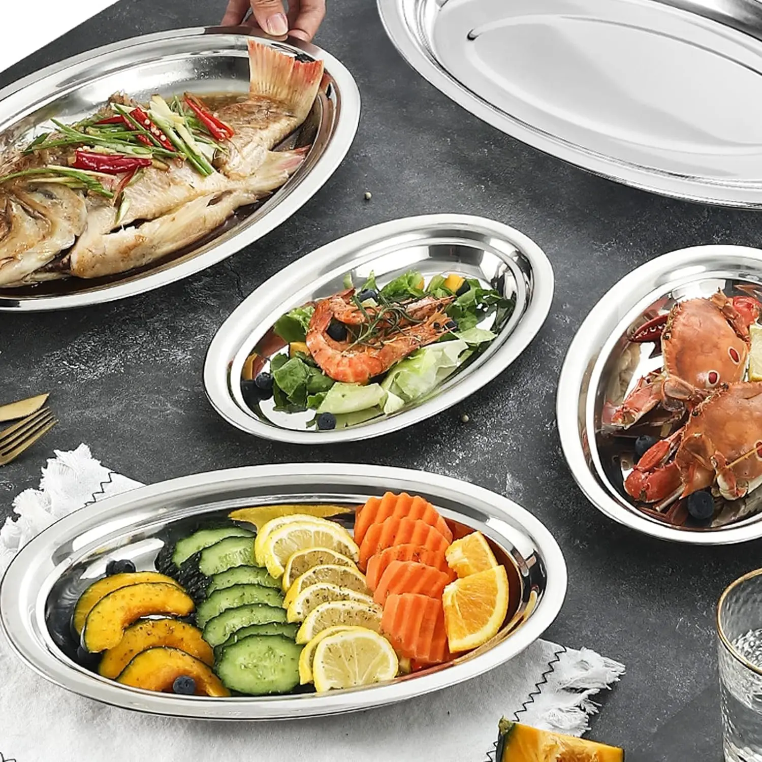 Heavy Duty Mirror Polish Stainless Steel Lunch Oval Tray Fish Tray ...