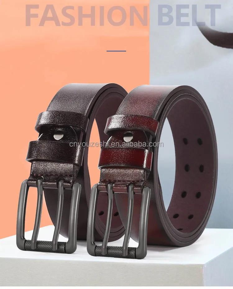 Leather Two Prong Double Row Holes Casual Plain Black Belt - Buy High ...