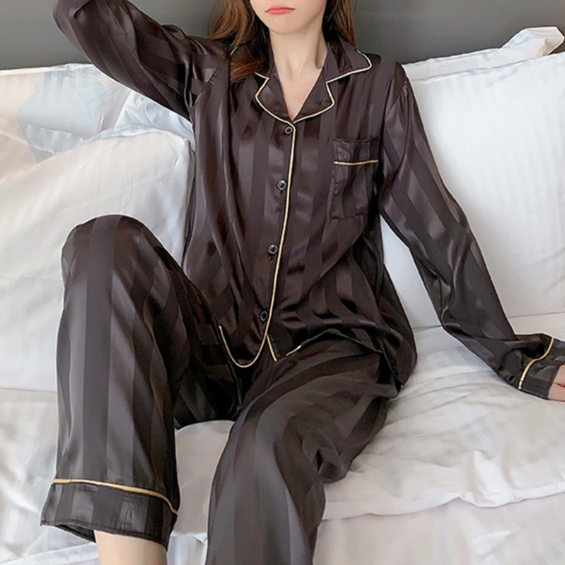 Custom Factory Direct Sales New Striped Pyjamas 2 Piece Homewear Satin ...