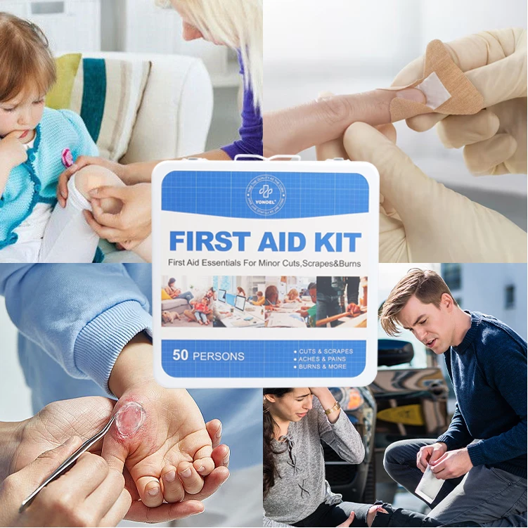 50 Persons175 Piece Metal Box First Aid Kit Basic Medical Accessories ...