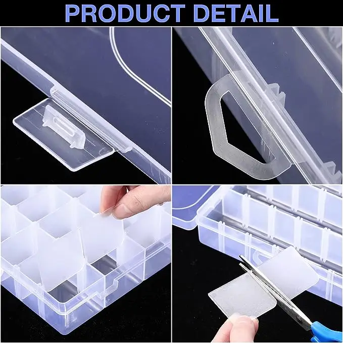 Clear Plastic Organizer Box Storage Container With Adjustable Dividers ...