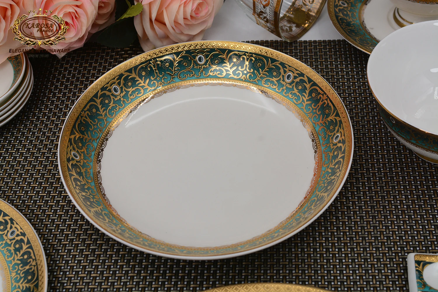 KAROSA Luxury Dinnerware - Elegant Green Porcelain Sets