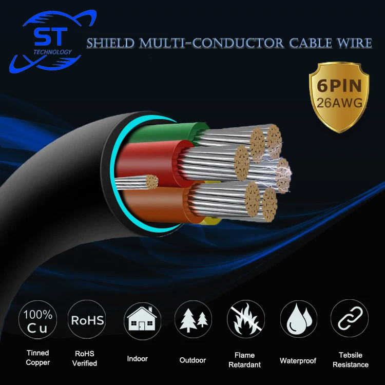 26AWG 6 Conductor UL2464 Stranded Shielded Power Wire Cable