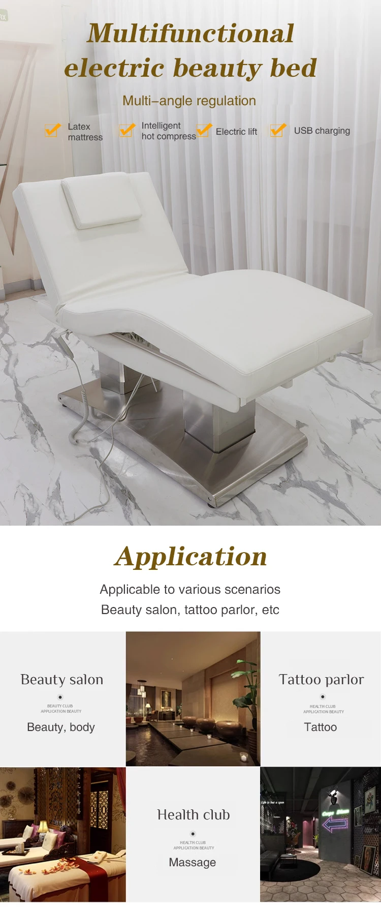 Luxury Modern Beauty Salon Furniture Electric Beauty Bed 4 Motor Gold ...