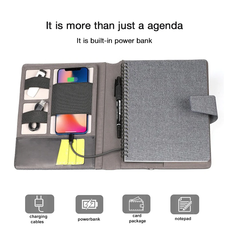 Business Spiral Notebook Pu Leather 6000mah 80000mah Power Bank ...