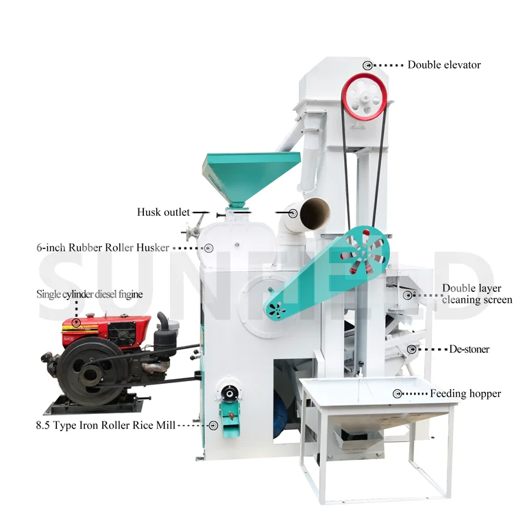 Sunfield Mini 400kg 500kg/h Factory Price Diesel Engine Rice Huller