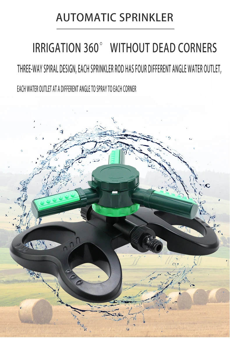 360 Degree Adjustable Automatic Rotating Garden Sprinkler 3 Arms Water ...