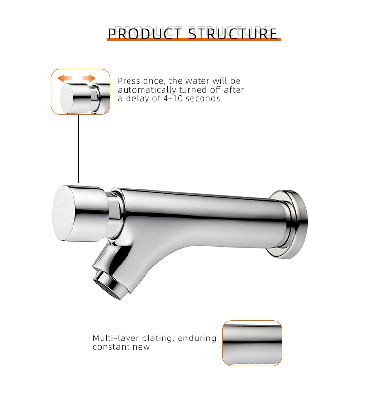 Self-closing Lightly Press Wall Mounted Faucet Time Delay Push Water Tap - Buy Push Water Tap ...