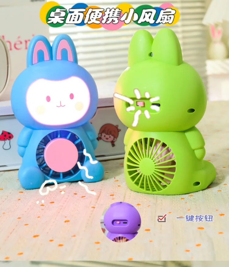 Labubu Cartoon Desk Fan 2025 USB Rechargeable LED Cooling Fan Kawaii ...