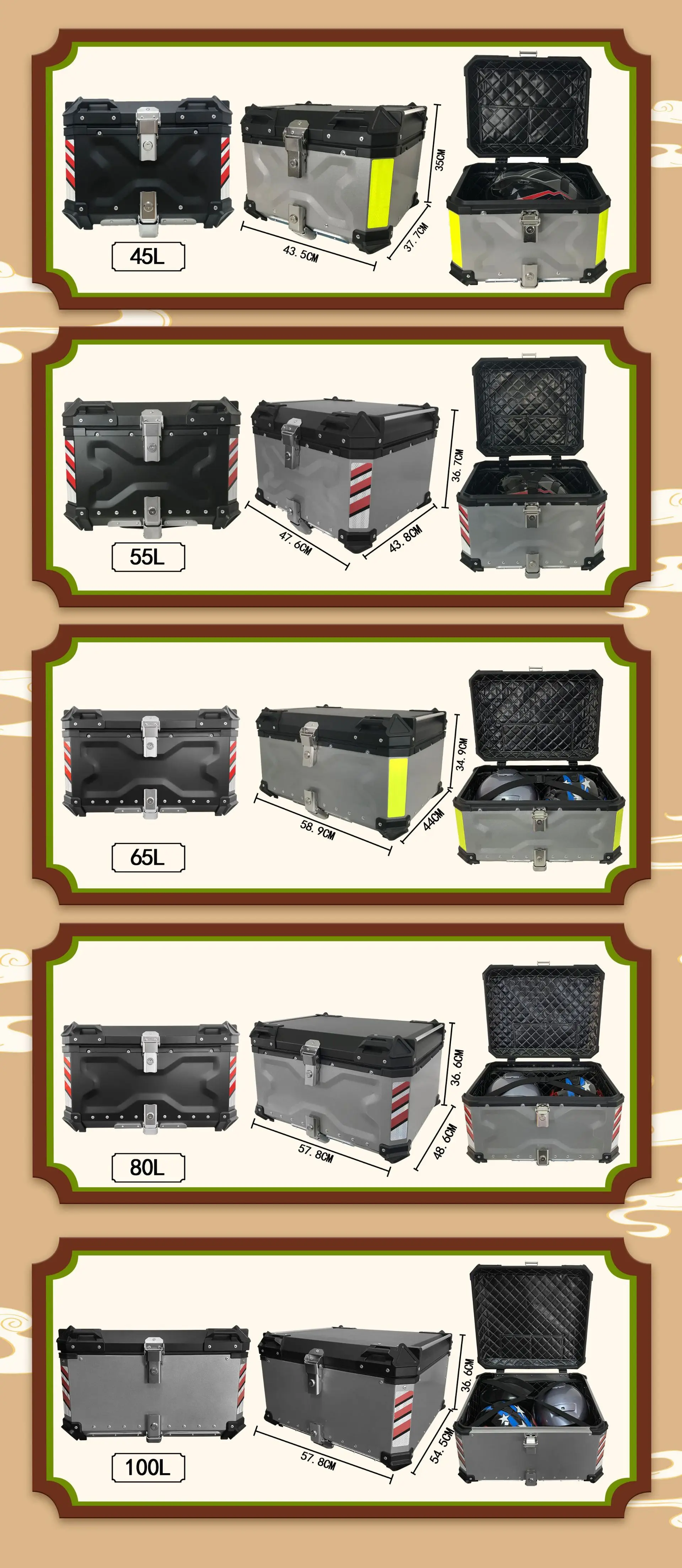 Tail Top Box Aluminum Motorcycle Tail Boxes 25l 45l 55l 65l 80l 100l ...