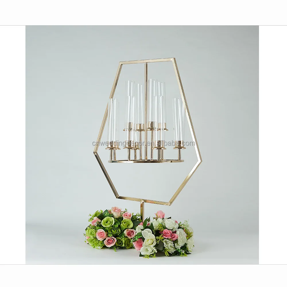 4 Feet Tall Diamond And Triangle Shape Gold Metal Candelabra For Event ...