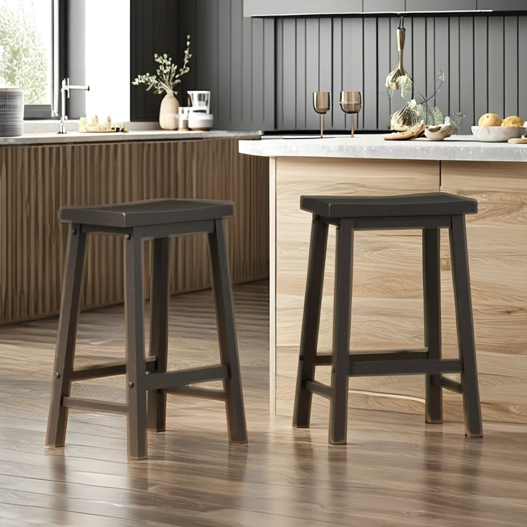Handmade Solid Wood Kitchen Counter High Stool Minimalist Viking Saddle ...