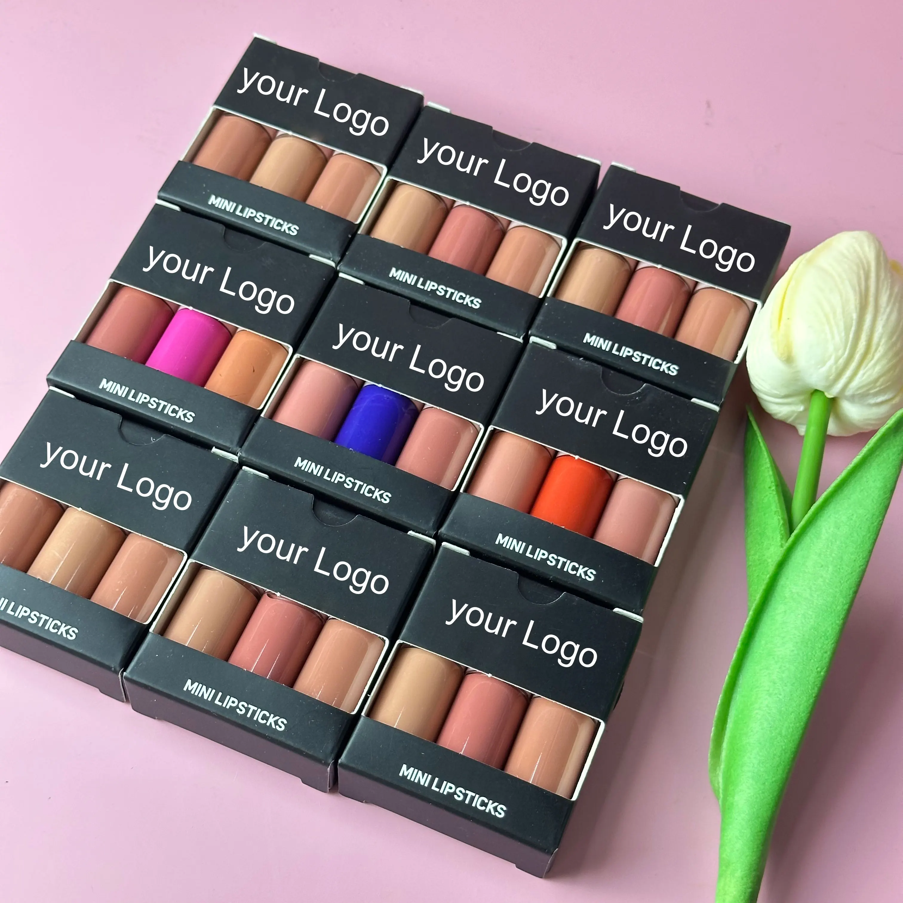 Private Label Pink Mini Lipstick Kit Vegan Matte and Glossy Lipgloss ...