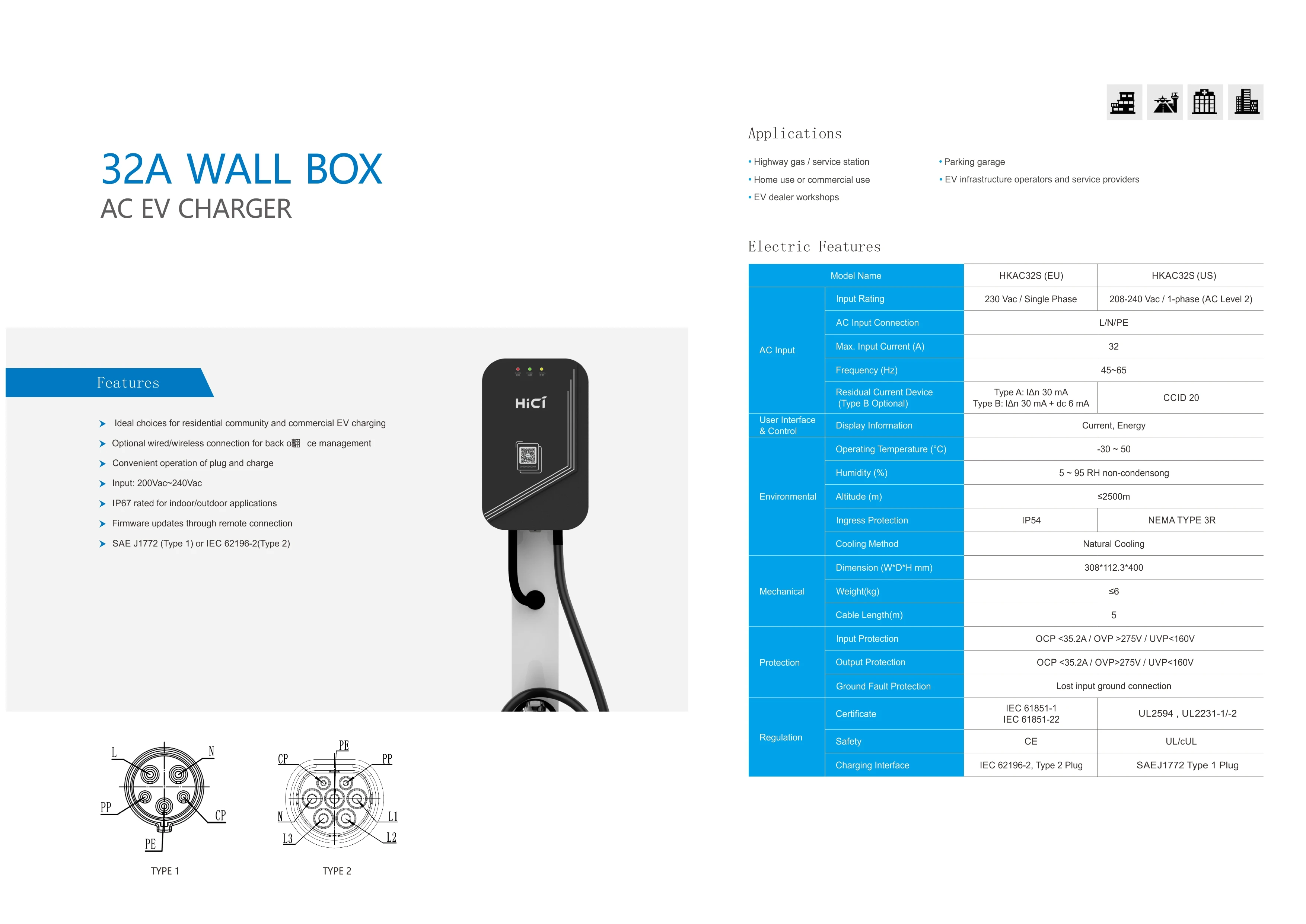 Hici Ev Charging Station 40a Level 2 Electric Charger Station With App Supports - Buy 22kw Ev ...