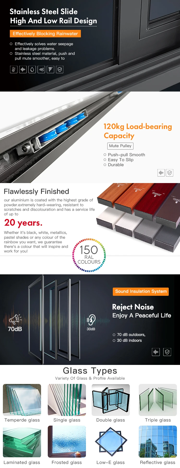 Waterproof Residential Windows - Double Tempered Glass