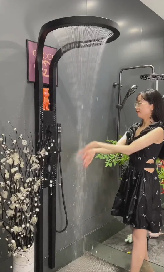 Tiktok Trend Brushed Silver Black Rainfall Shower Head