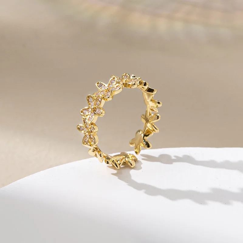 Top Quality Shiny Adjustable Zircon Butterfly Finger Ring Women 14k ...