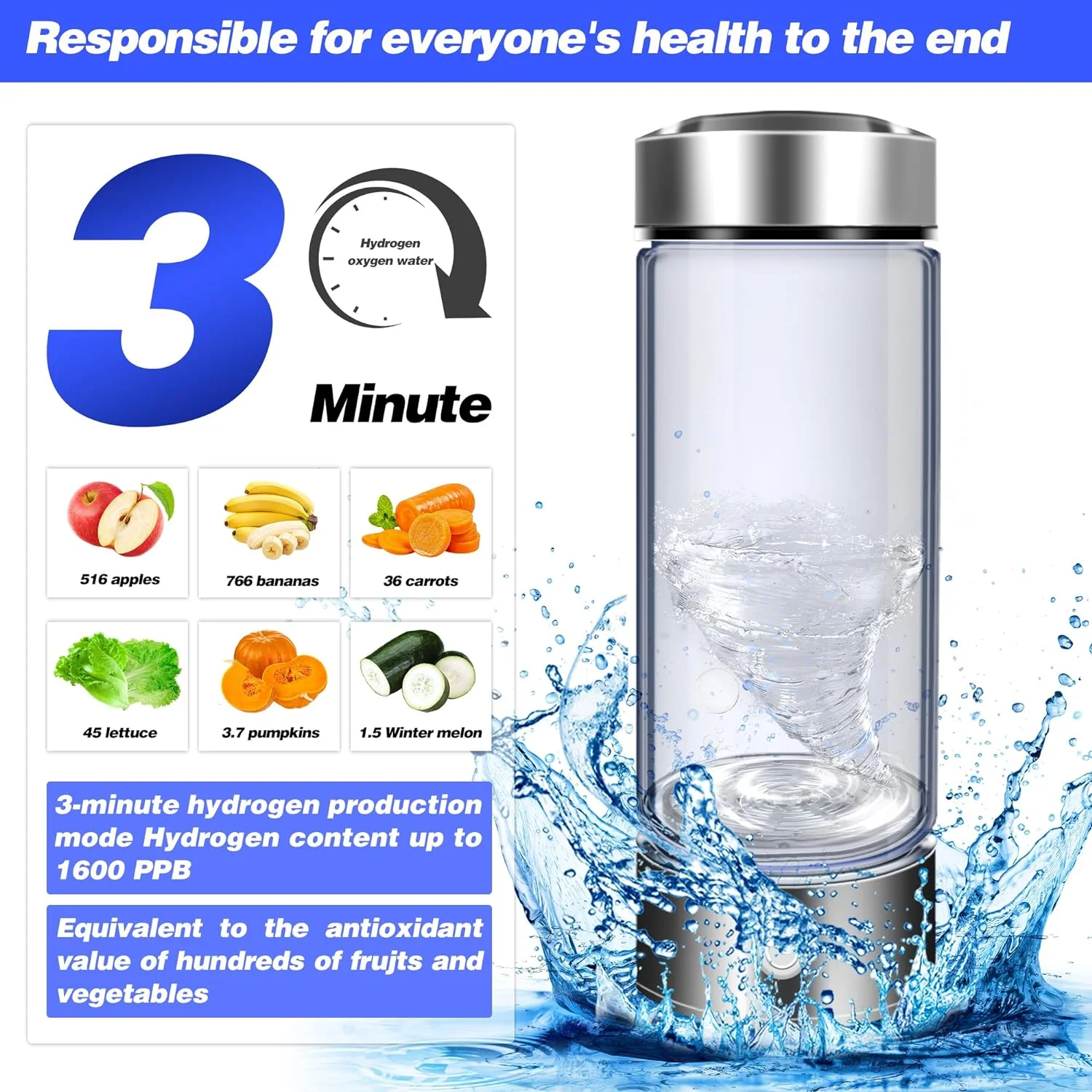 Hydrogen Water Bottle,Hydrogen Water Generator,Rechargeable ...