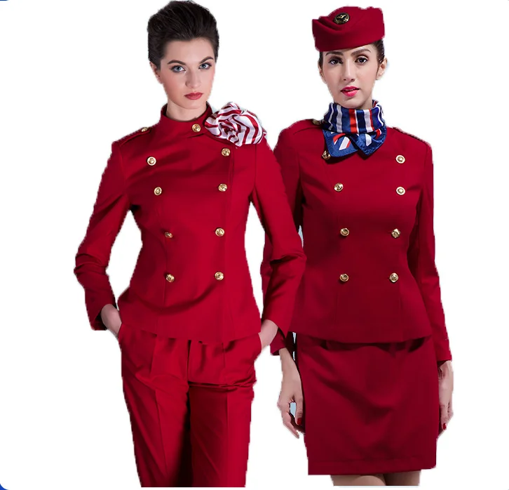 Oem Dames Sexy Stewardess Uniform Rood Stewardess Kostuum Uniform Met