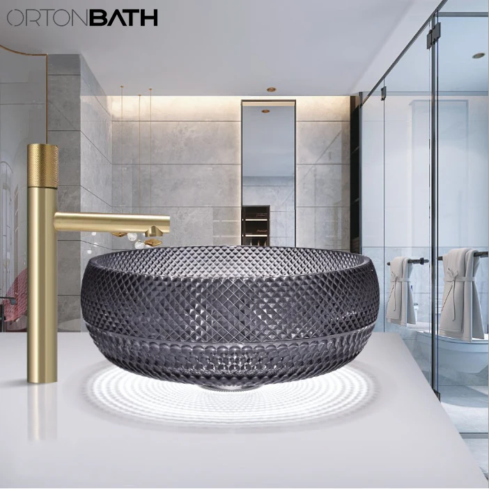 Ortonbath New Glass Round Wash Basin Bathroom Sink Lavabo - Buy Glass ...