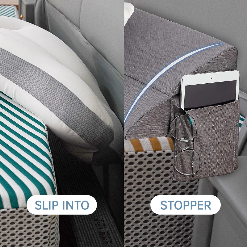 Foldable Bed Wedge Pillow Stopper Upgraded Grey Noodle Pillow Wedge for ...