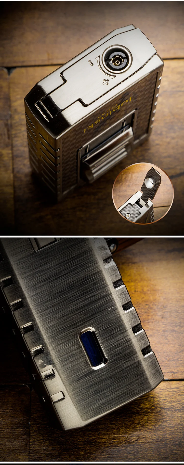 Lubinski Double Flames Carbon Fiber Jet Torch Gas Cigar Lighter