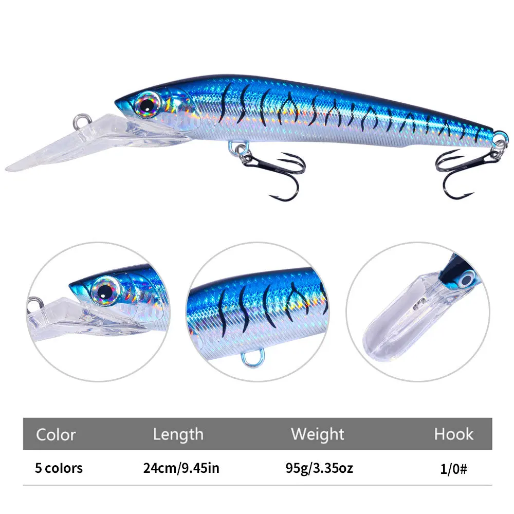 NEWMAJOR 95g 24cm Floating Minnow Lure ABS Plastic Artificial Hard ...