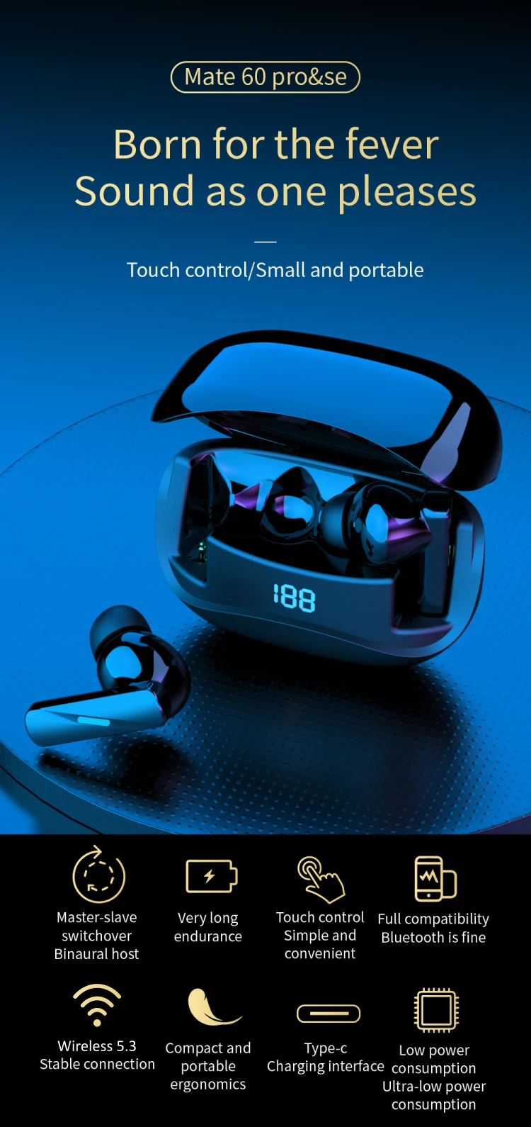 TWS Earphone Mate 60 TWS Earbuds Mate60 Sports True Wireless Earphones ...