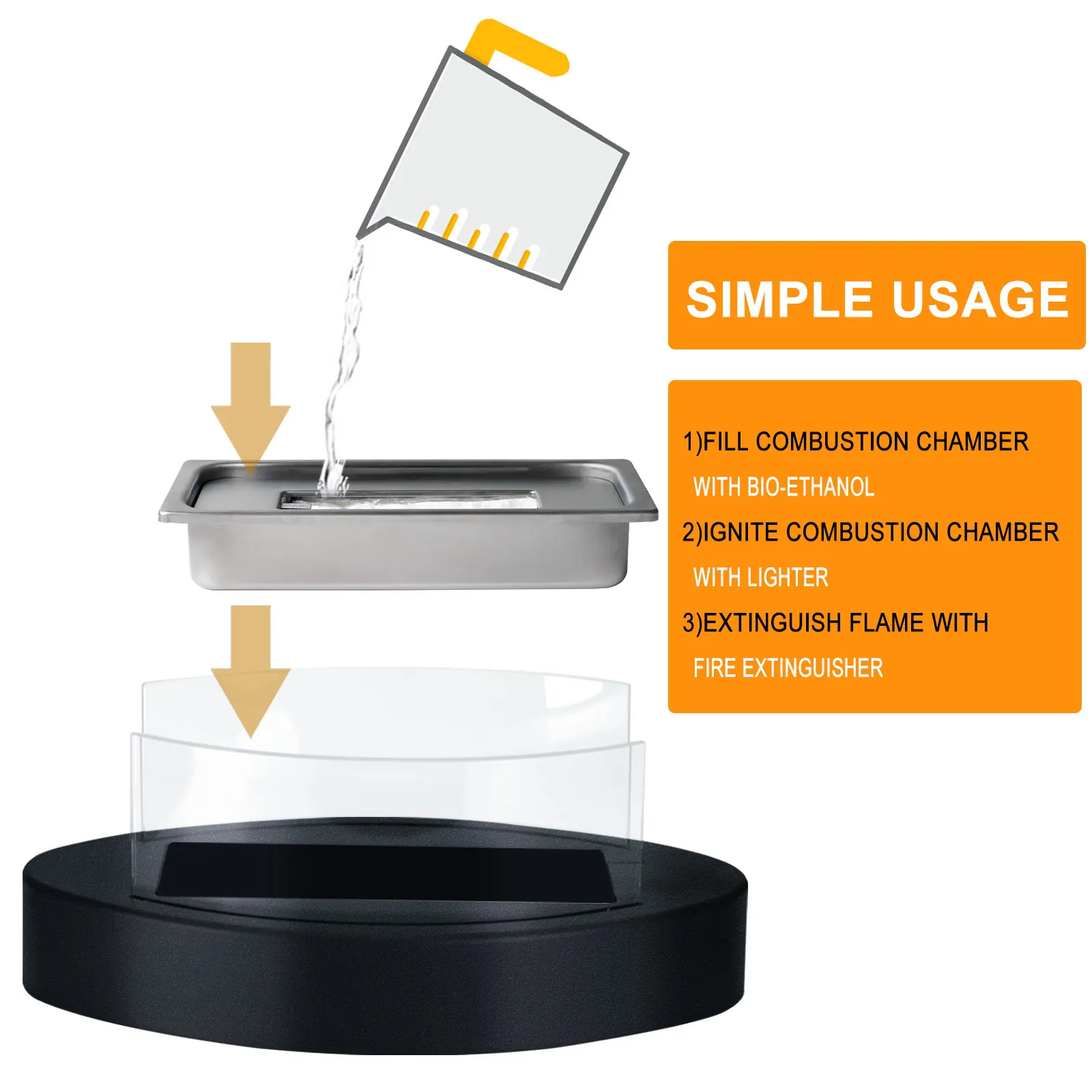 Table Fire Pit BioEthanol Fireplace Glass Insert Portable Small Big ...