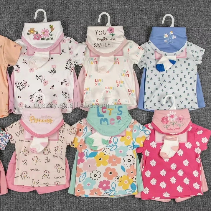 Factory Price Summer Newborn Set 4pcs Cotton Baby Clothes Including T ...