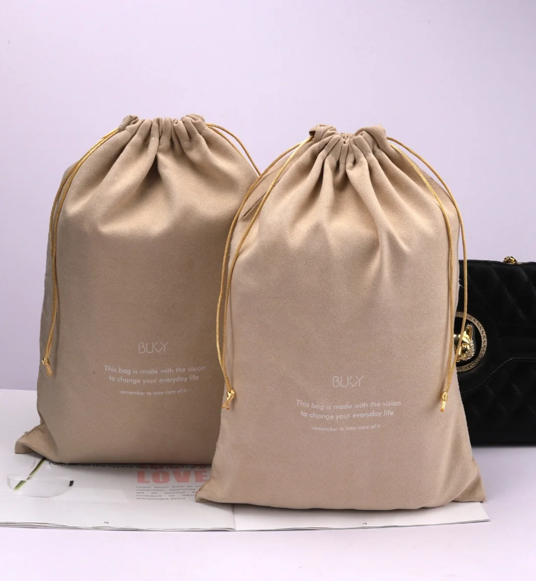 Wholesale Suede Drawstring Bag For Clothes Hat Handbag Storage Gift ...