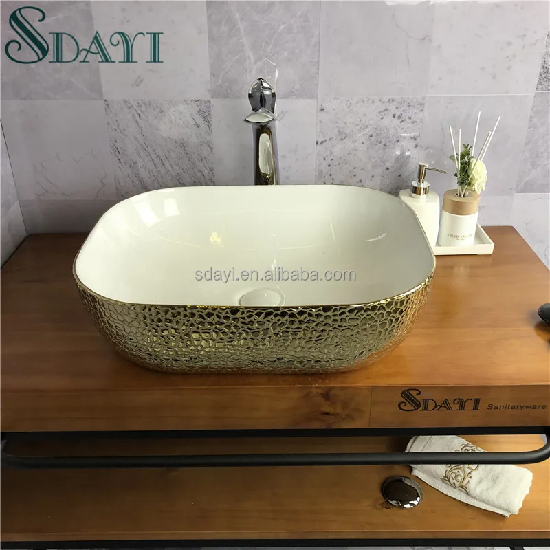 Ceramic Gold Color Wash Basin Bathroom Crocodile Design Luxury Golden ...