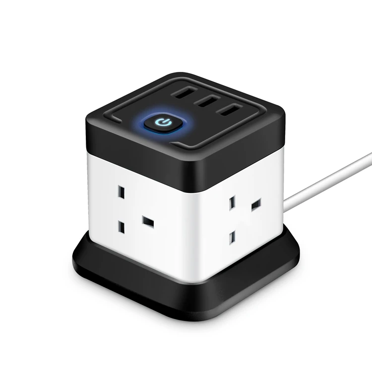 UK Cube Power Extension Socket Flame Retardant 4 Gang UK Outlets with 3 ...