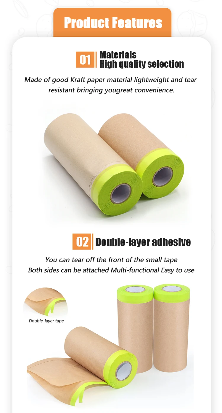 Anti Hot-sale Pre-taped Kraft Paper for Car Painting Automotive Kraft ...