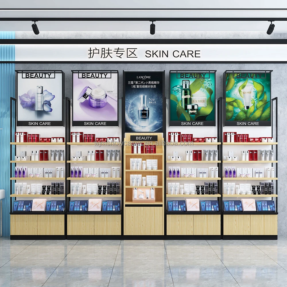 Customized Retail Skincare Cosmetics Stand Wooden Display Furniture ...