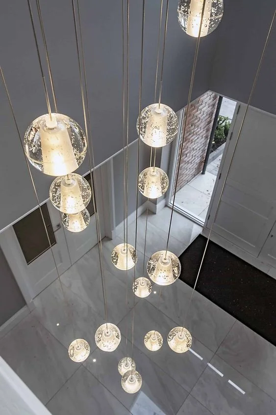 Modern Led Crystal Glass Ball Pendant Light Meteor Rain Light Stair Bar ...
