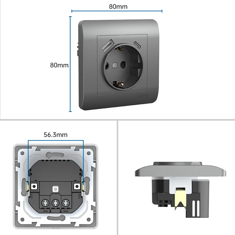 CHINT Wall Socket with USB and Type C Port - Durable & Versatile