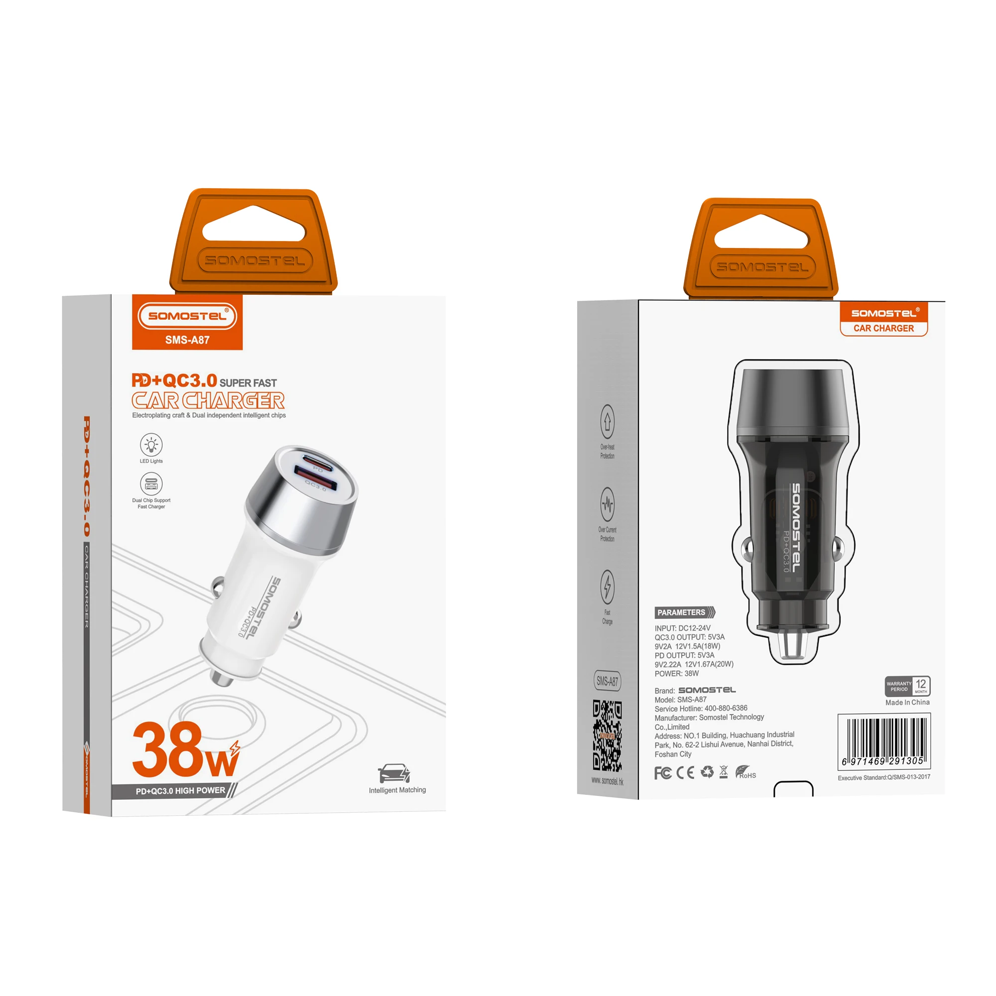 Somostel Sms-a87 Dual Port Universal Metal Cell Phone Car Charger Pd ...