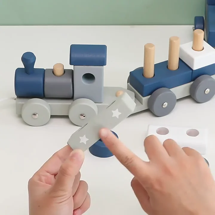 Children Educational Play Diy Train Railway Track Wooden Building Block ...