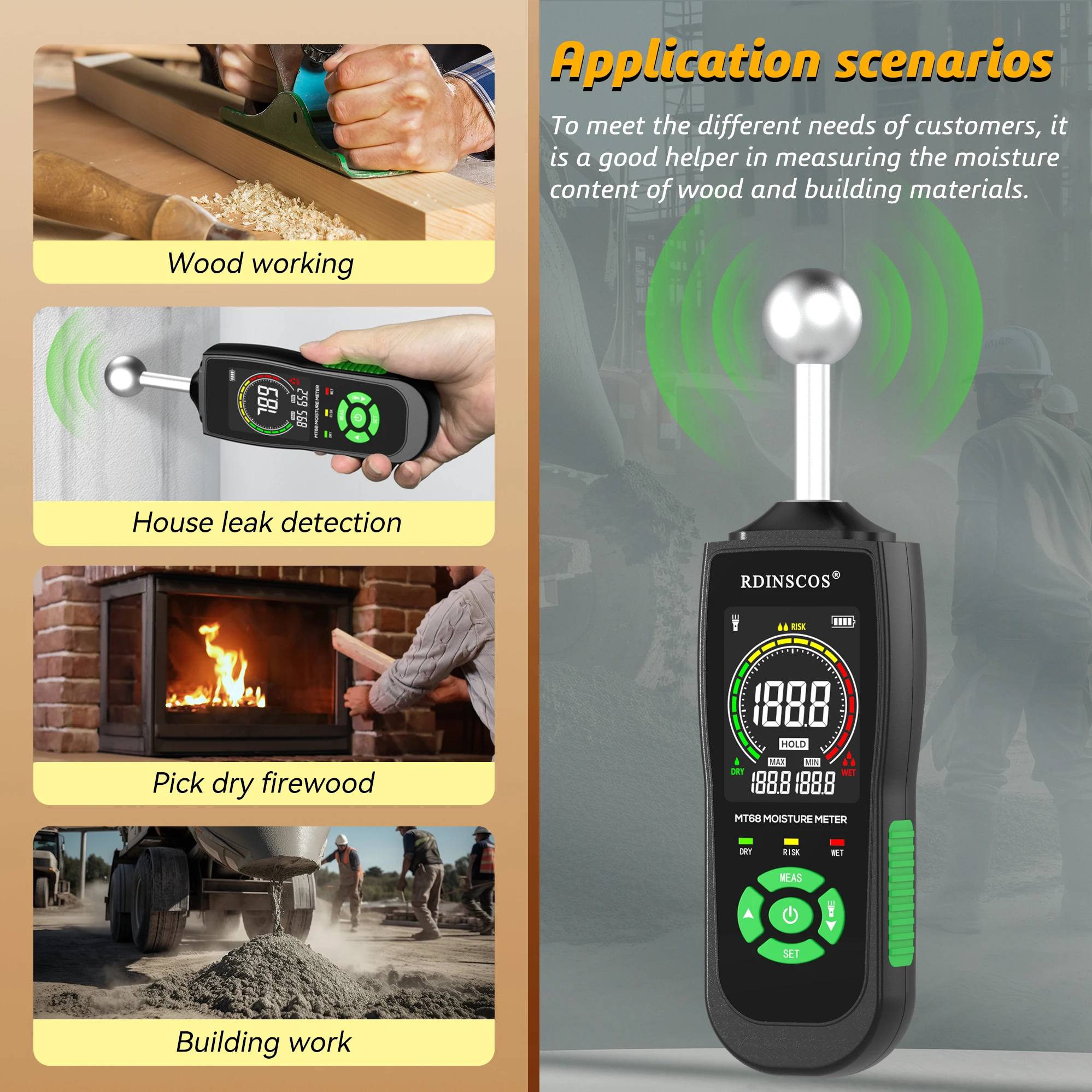 R&d Mt68 Portable Digital Hygrometer Wood Cardboard Lumber Concrete ...