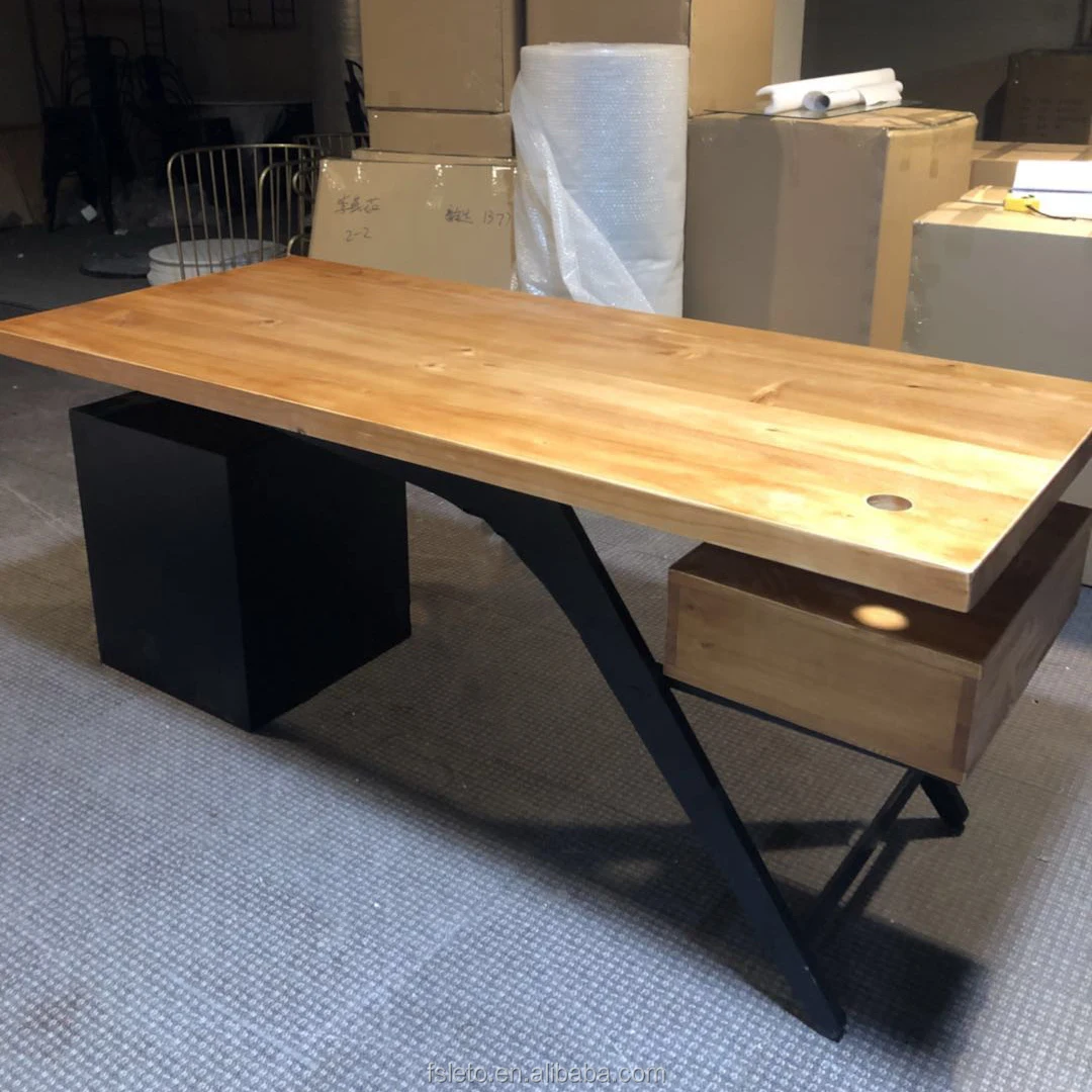 Industrial Office Table - Solid Wood Desk, Size L175xd75xh75cm