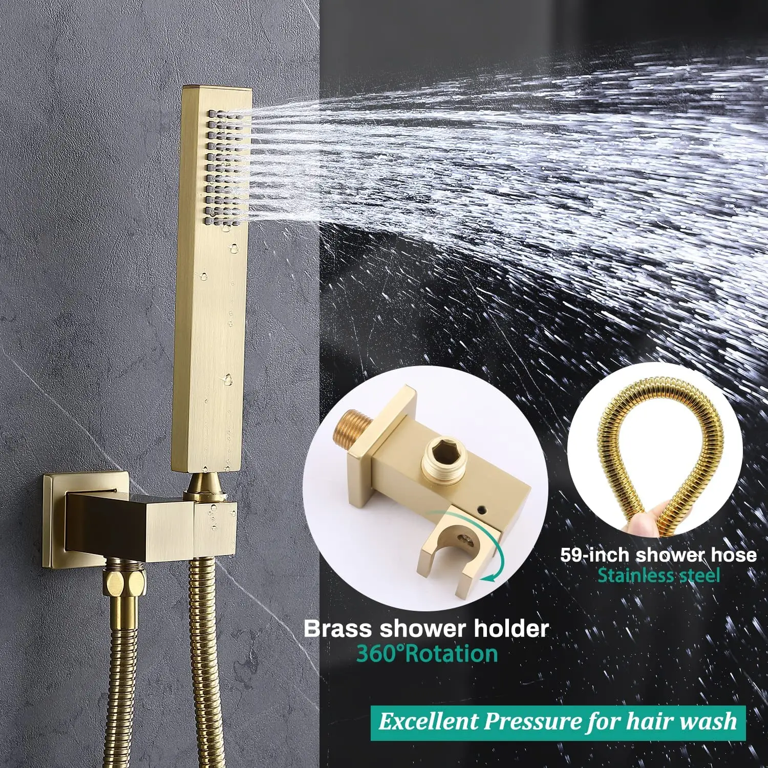 Ceiling Mount Rain Shower System Brushed Gold Shower Faucet Set 16 Inch High Pressure Overhead ...