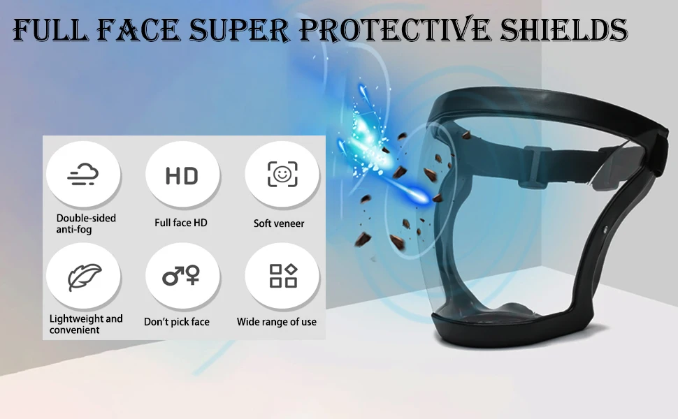 Transparent Full Face Shield - Anti-Fog & Windproof Protection