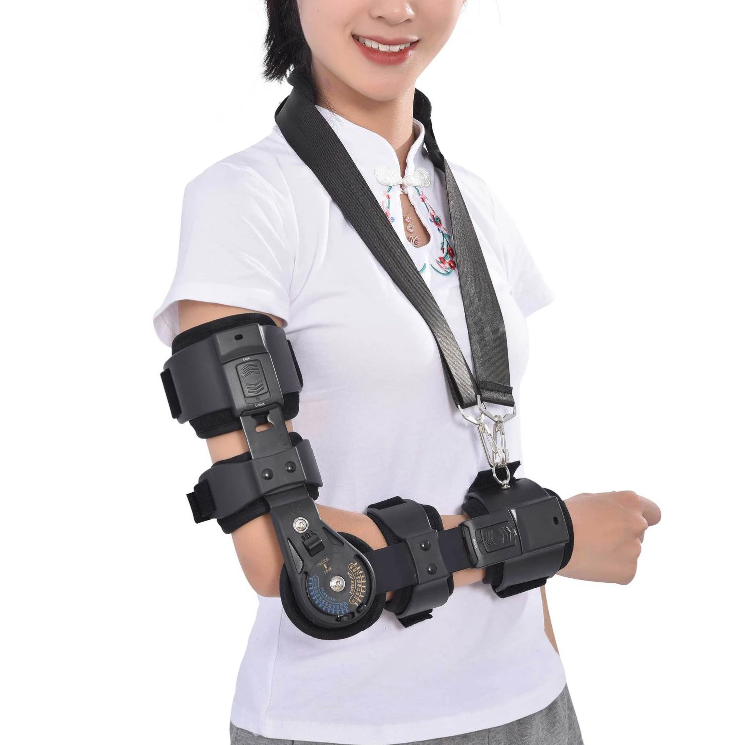 Hinged Elbow Brace, Adjustable Post OP ROM Elbow Brace With Sling ...