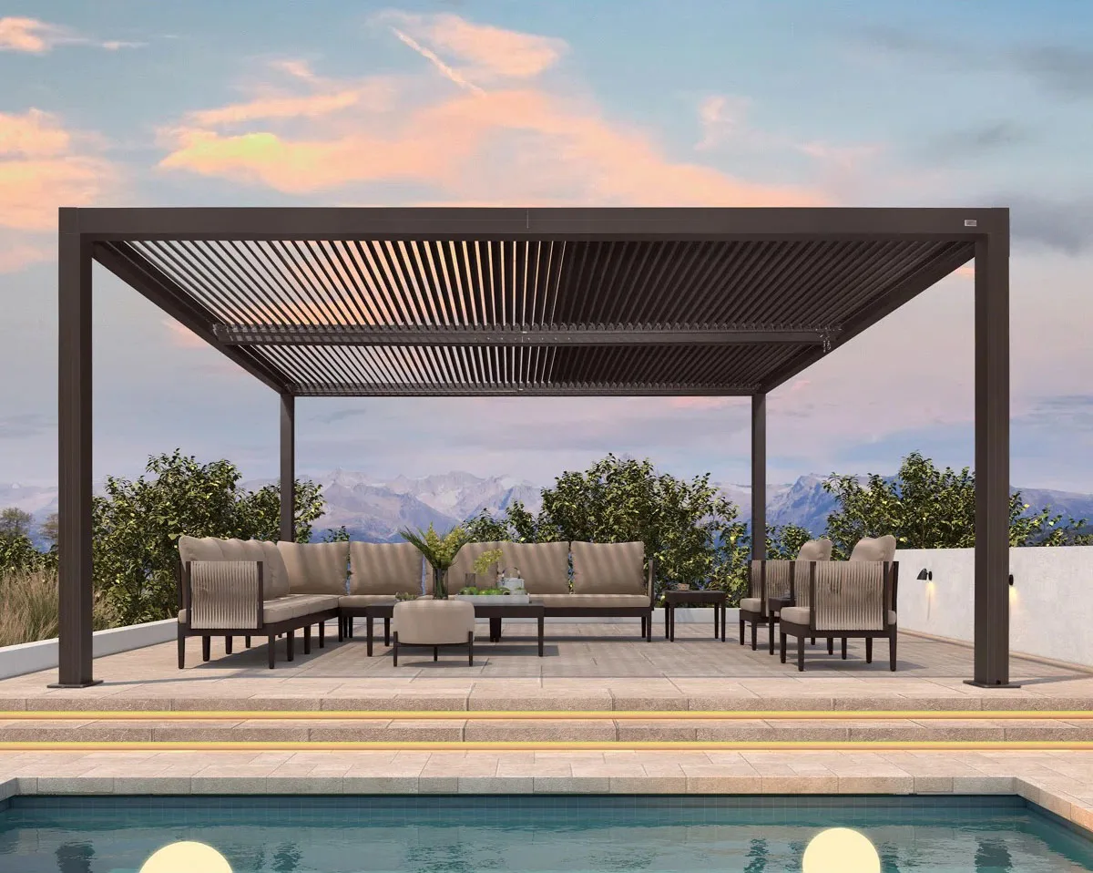 Outdoor Adjustable Louvered Roof Pergola Nature Pressure Treated Gazebo ...